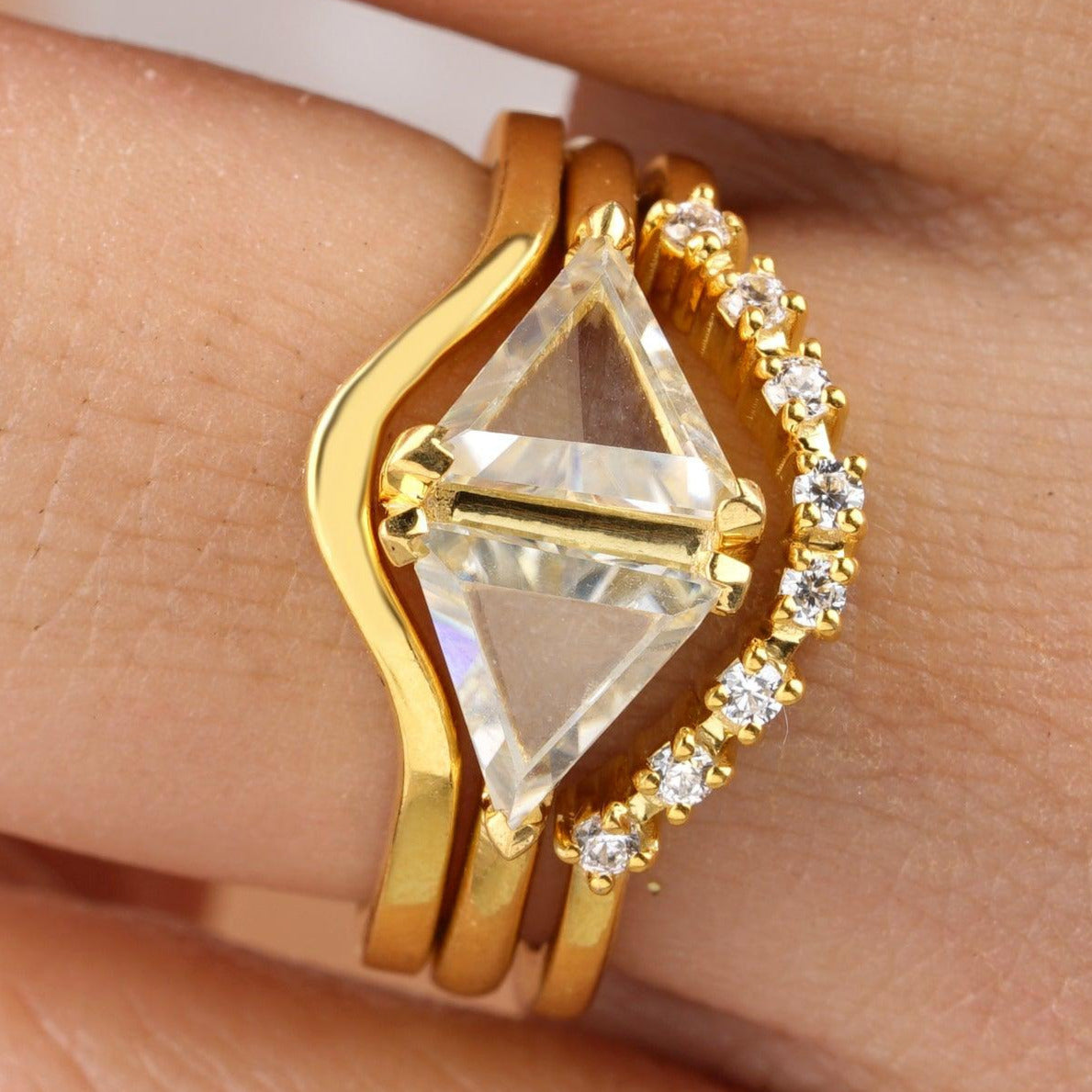 Antique Triangle Cut Two Stone Wedding Ring Set – Eurekalook