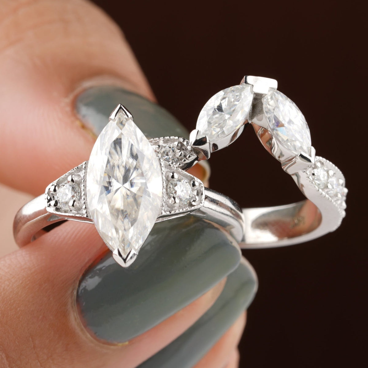 Estate Marquise Cut Moissanite Wedding Ring Set – Eurekalook