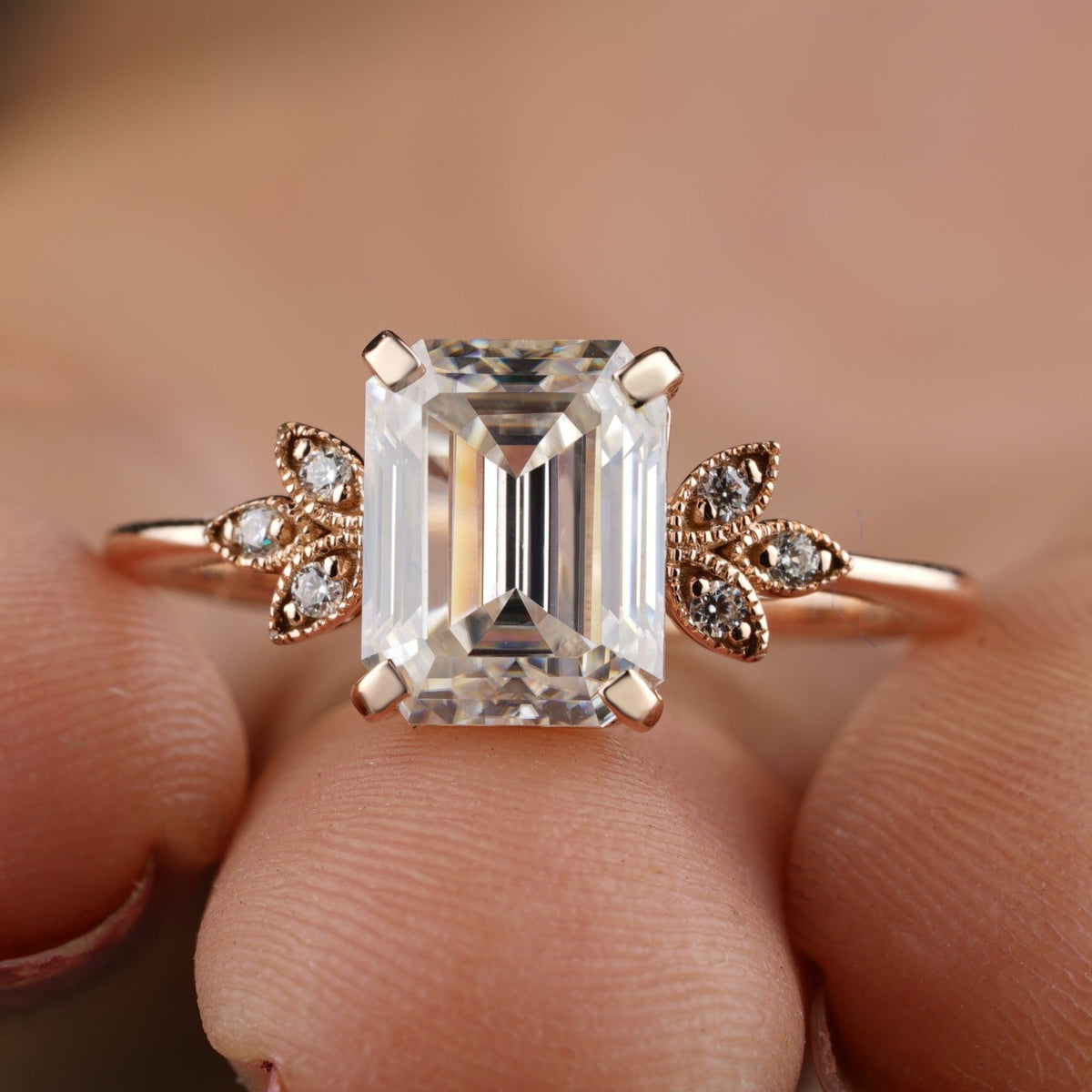 Emerald Cut Moissanite Cluster Engagement Ring – Eurekalook