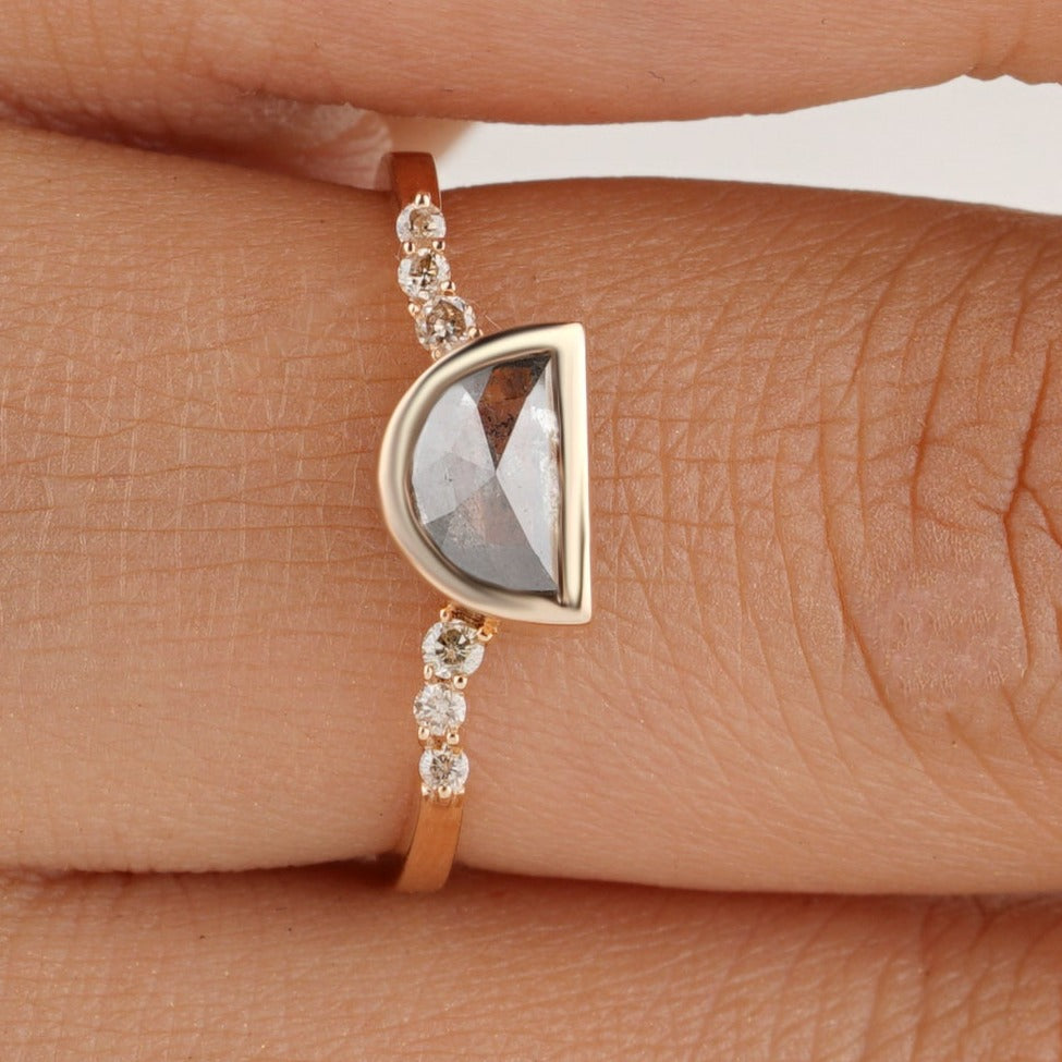 Antique Half Moon Cut Salt And Pepper Diamond Ring – Eurekalook