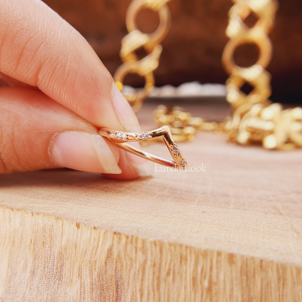Vintage V-Shape Solid Gold Wedding Matching Band – Eurekalook